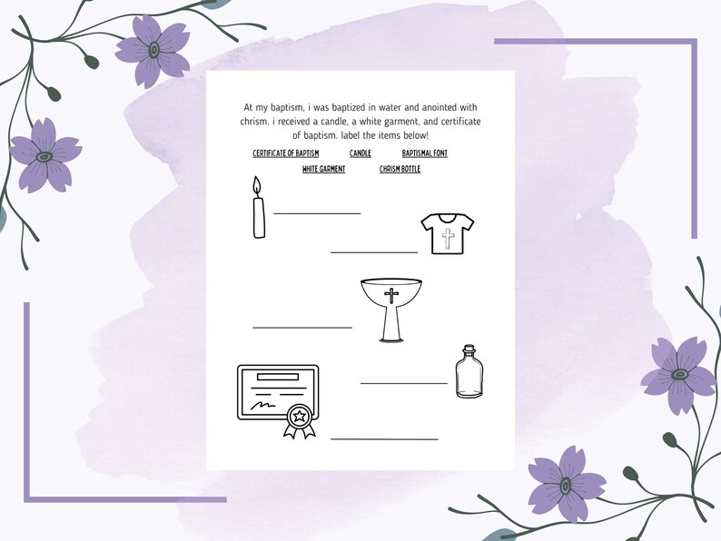 Catholic Baptism Worksheet - Etsy