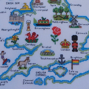 Map of the British Isles Modern Cross Stitch Kit, UK Map, Cross Stitch ...