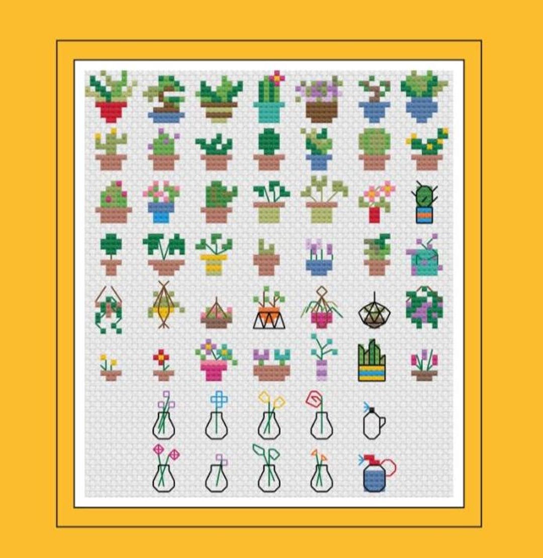 Plants and Flowers Tiny Cross Stitch Motif Chart, Cross Stitch Pattern ...