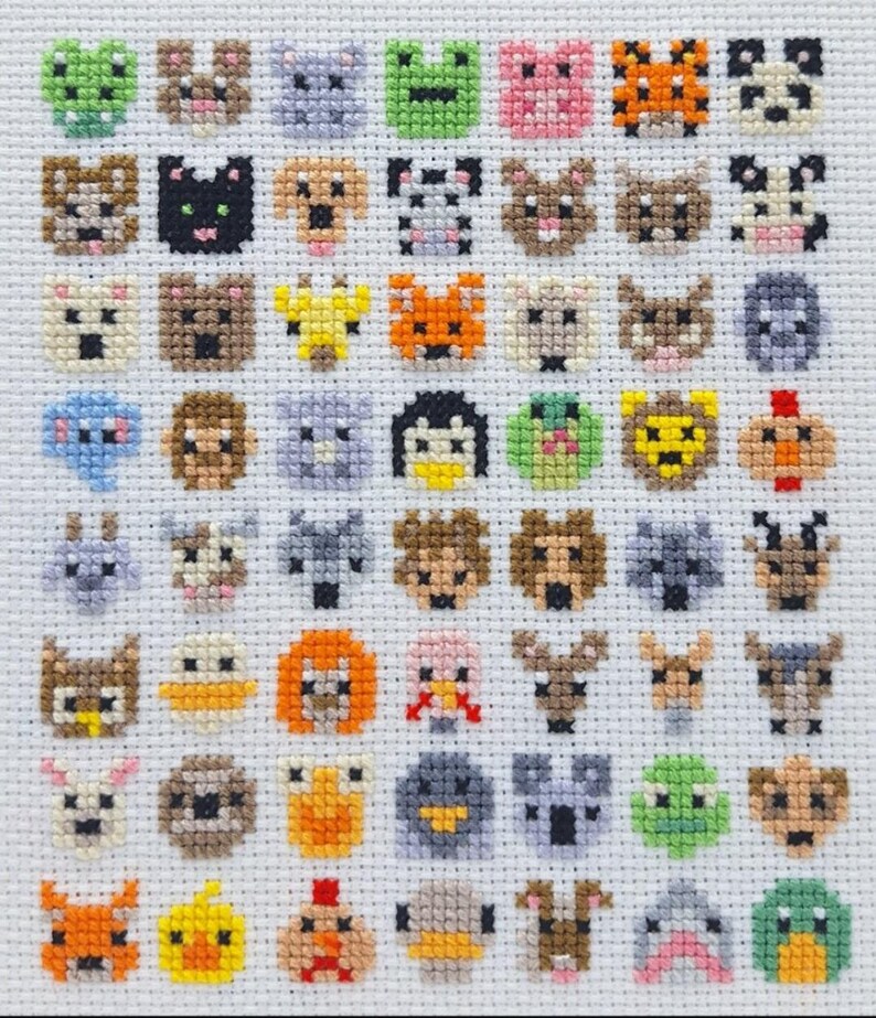 Animal Faces Tiny Cross Stitch Motifs Chart PDF, Cross Stitch Pattern ...