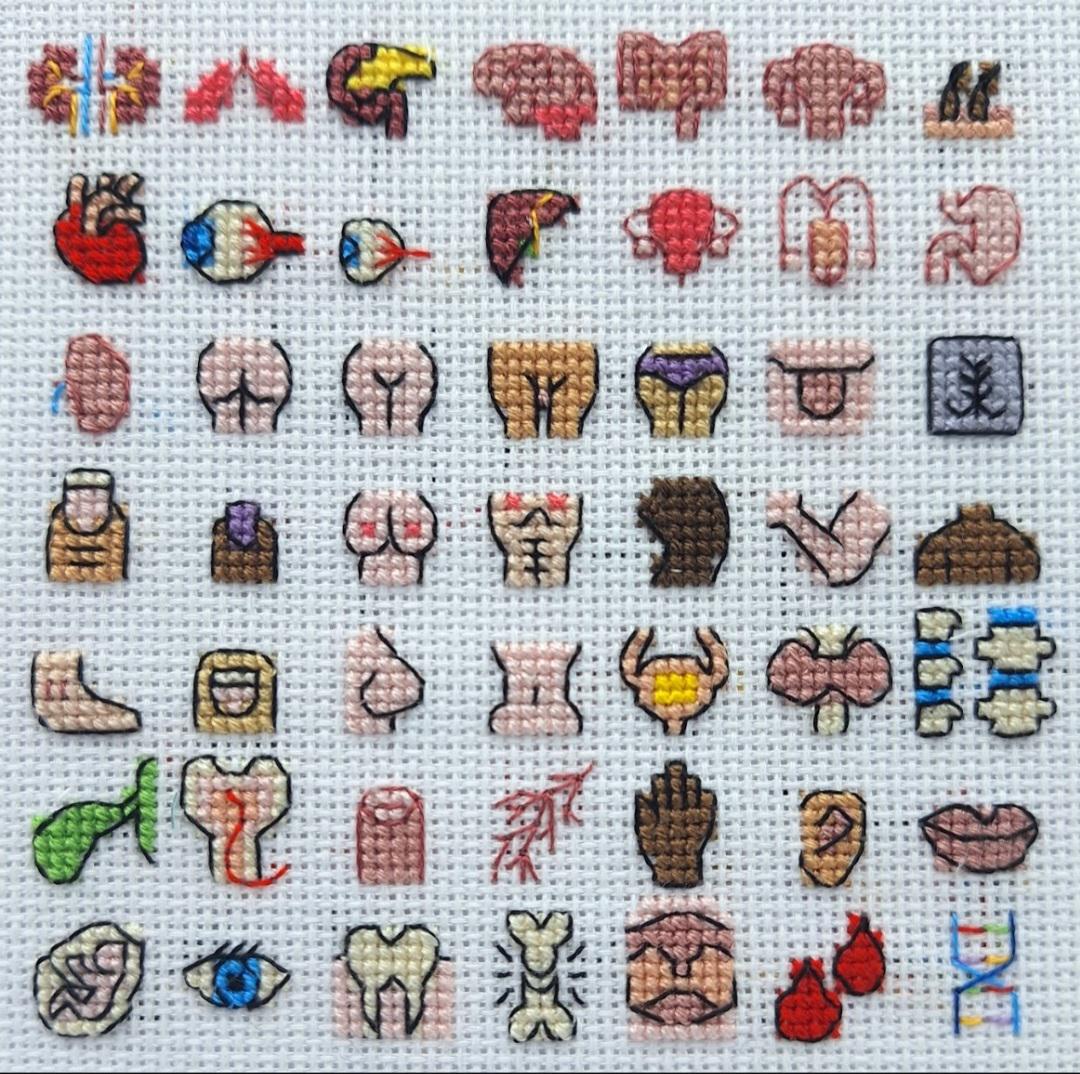 Body Parts Tiny Cross Stitch Motif Chart PDF, Cross Stitch Pattern ...