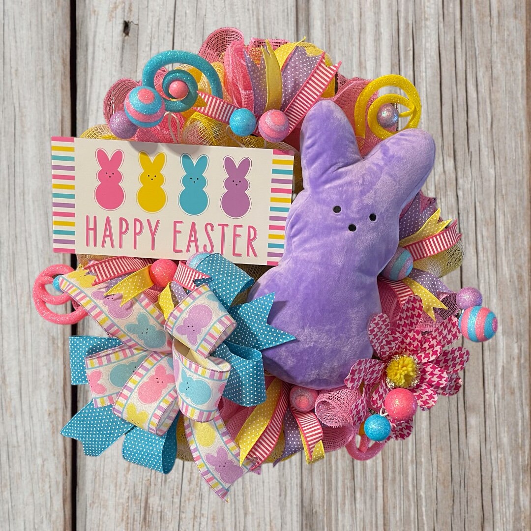 Happy Easter Peeps Wreath - Etsy
