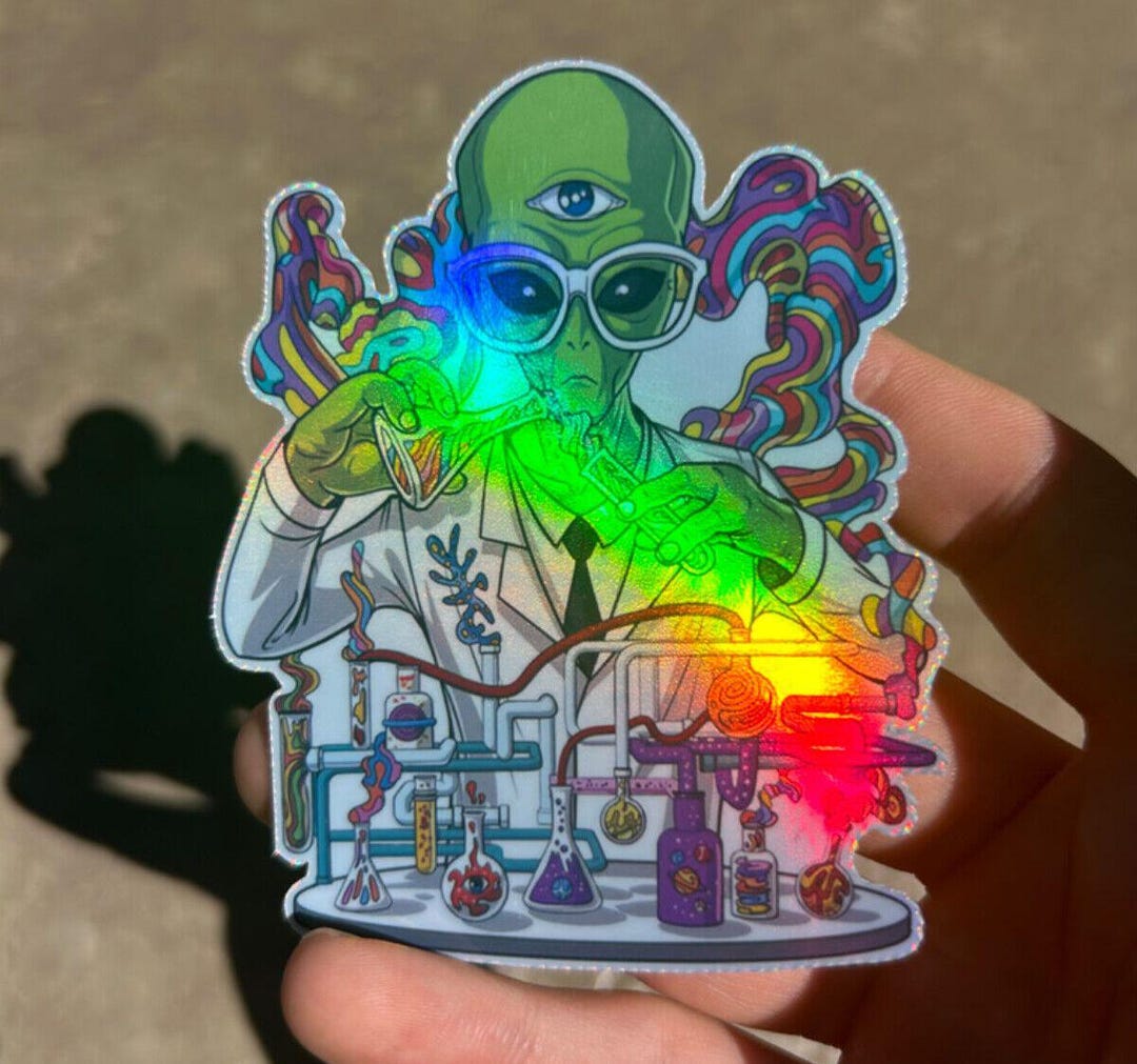 Alien Science Lab Holographic Sticker Waterproof Vinyl Trippy Stoner Art Decal - Etsy
