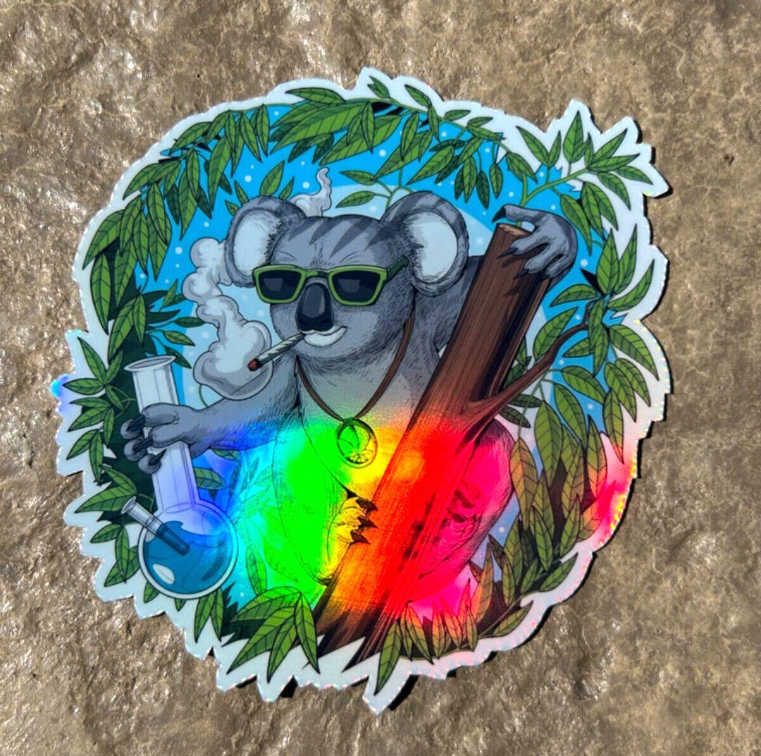 Marijuana Koala Holographic Sticker Waterproof Vinyl 420 Stoner Art ...
