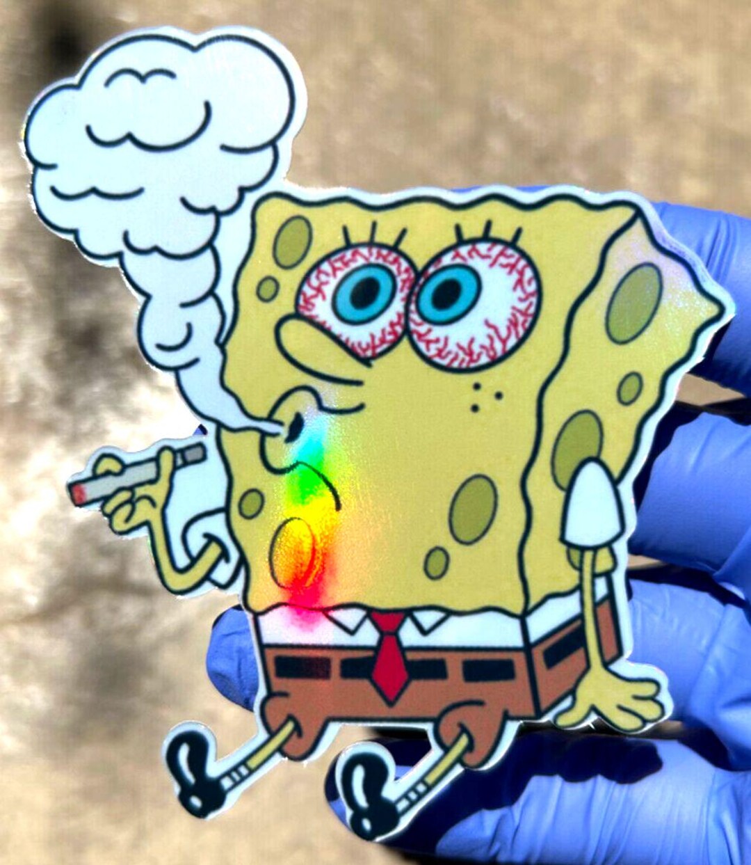 Funny Cartoon Spongebob Holographic Sticker Waterproof Vinyl Stoner 420 ...