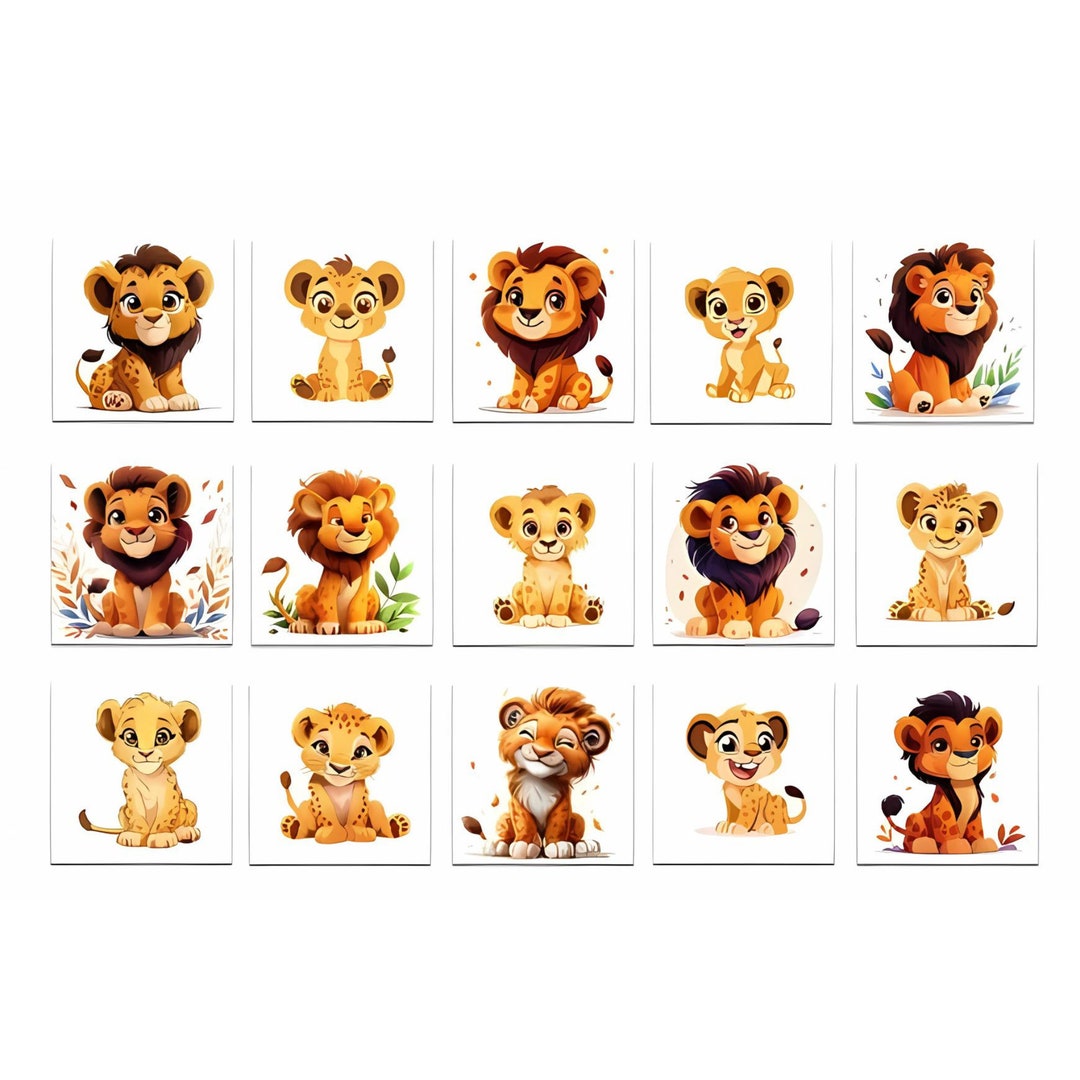 Cute Baby Lions Jungle Nursery Theme PNG, Jungle Animal Wall Art Prints ...