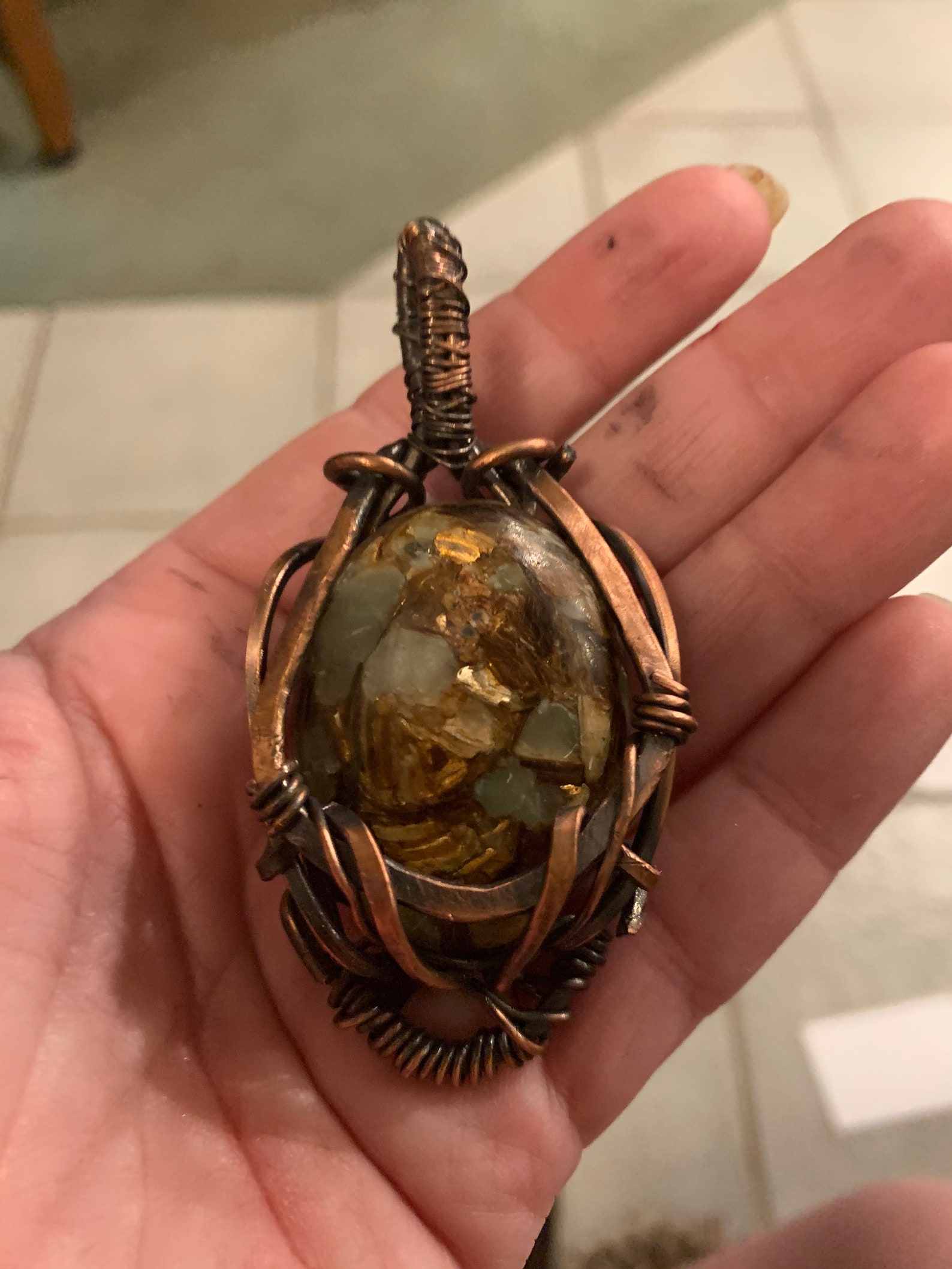 Antiqued Copper Amulet Pendant With Copper Sea Sediment Stone - Etsy