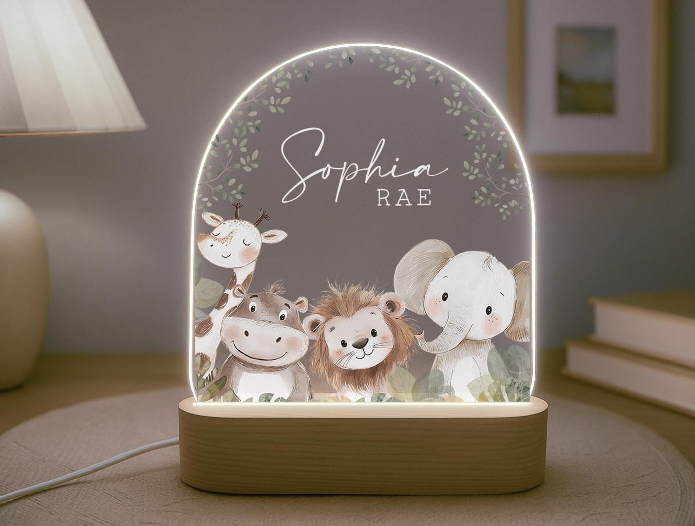 Personalised Children's Safari Night Light | LED Lamp | Nursery Decor ...