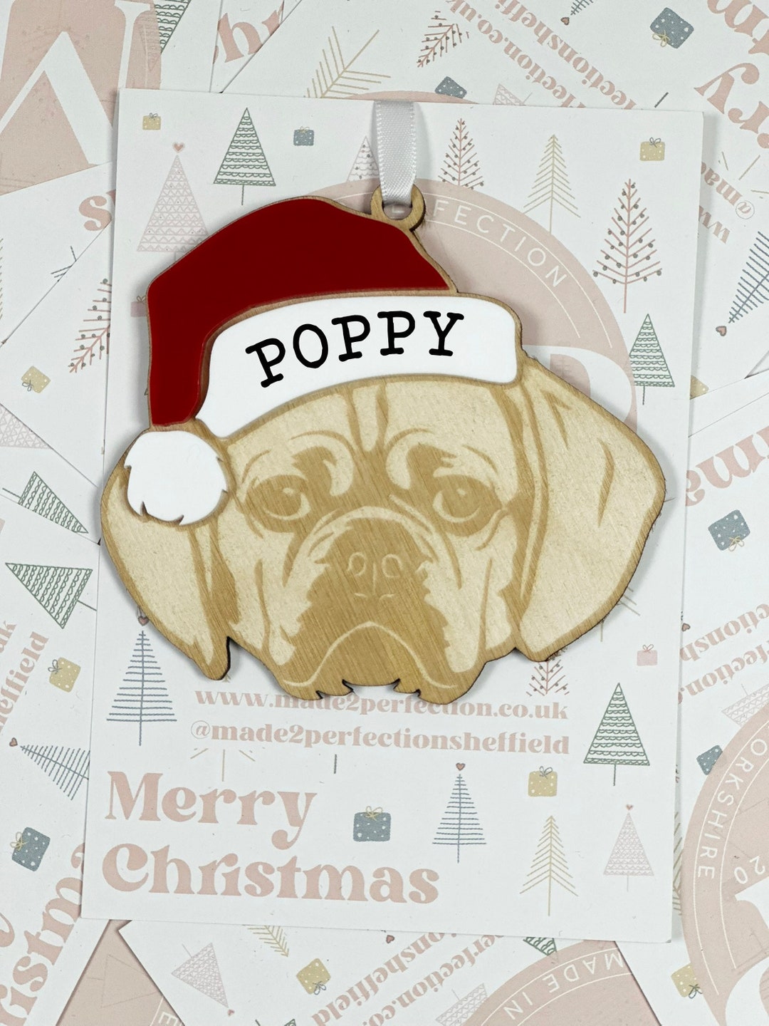 Personalised Pet Christmas Bauble/ornament With Name - Dog - Puggle ...