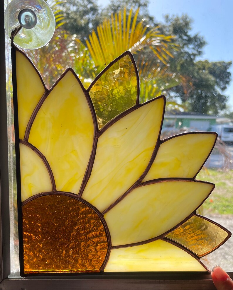 Stained Glass Corner Sunflower Etsy