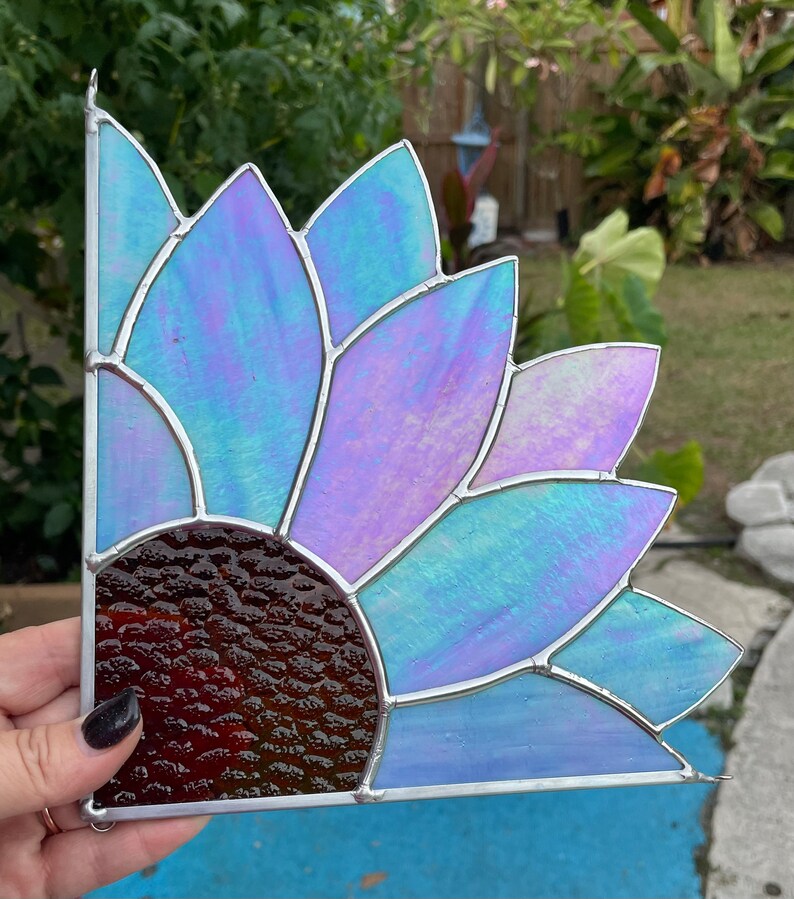 Iridescent Purple Stained Glass Corner Flower Etsy