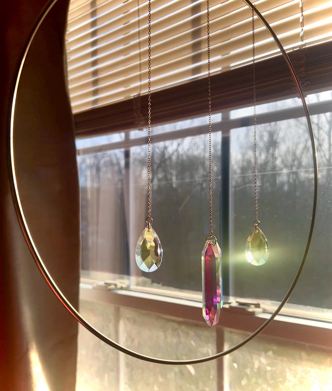 Large Crystal Sun Catcher • 13” Gold Hoop Rainbow Prism • Window Sun ...