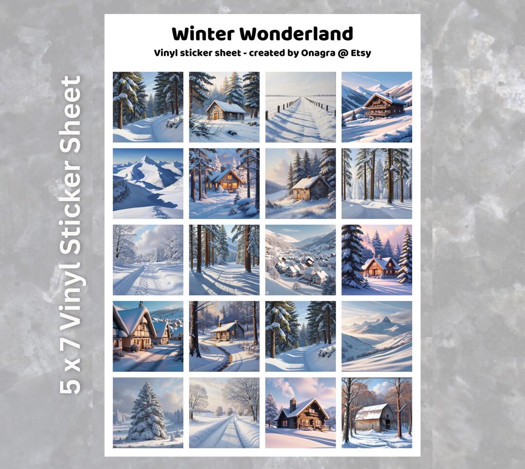 Winter Wonderland Snow Scenes Vinyl Sticker Sheet 20 Realistic Snowy ...
