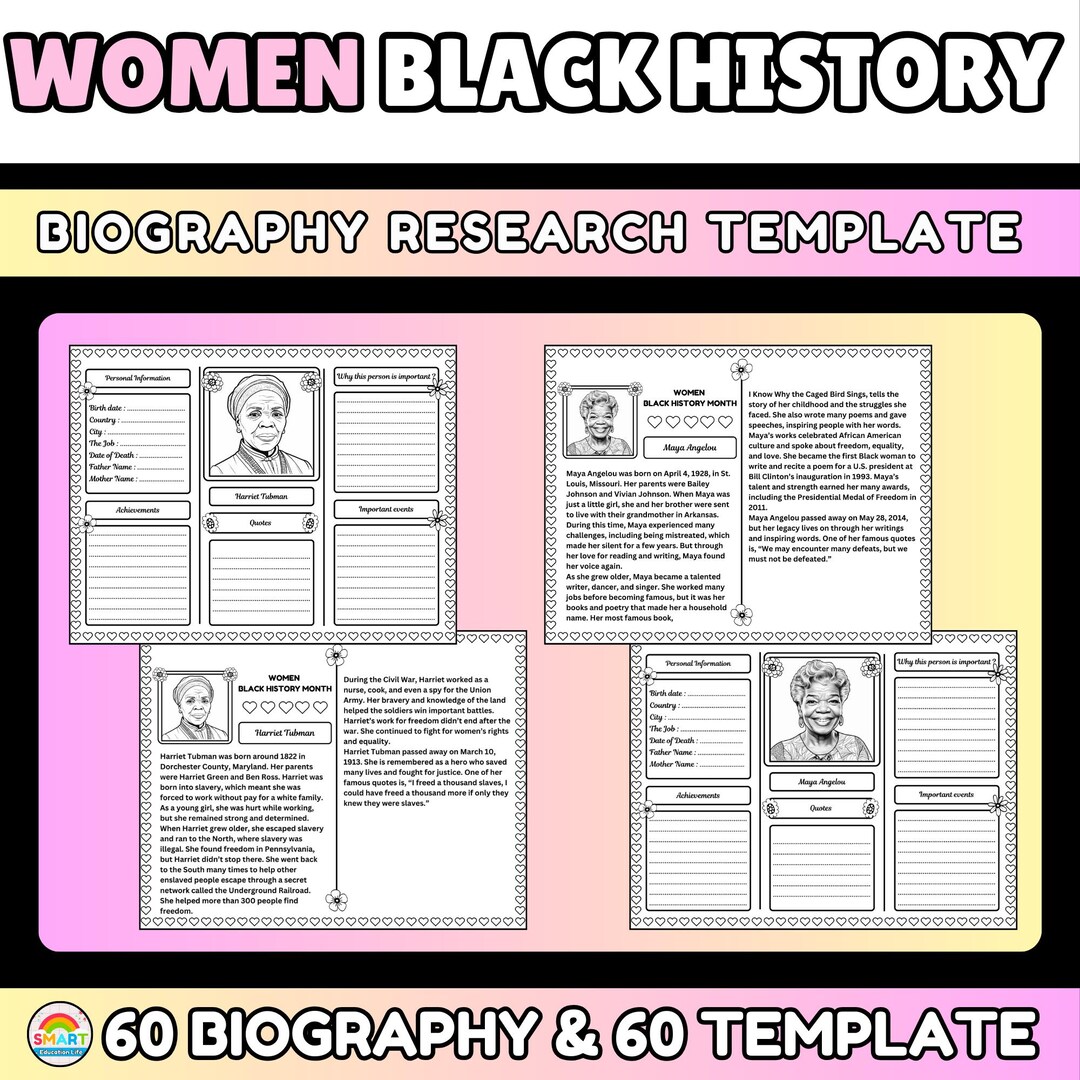 Women Black History Month Biography Research Template. 60 Famous Women ...