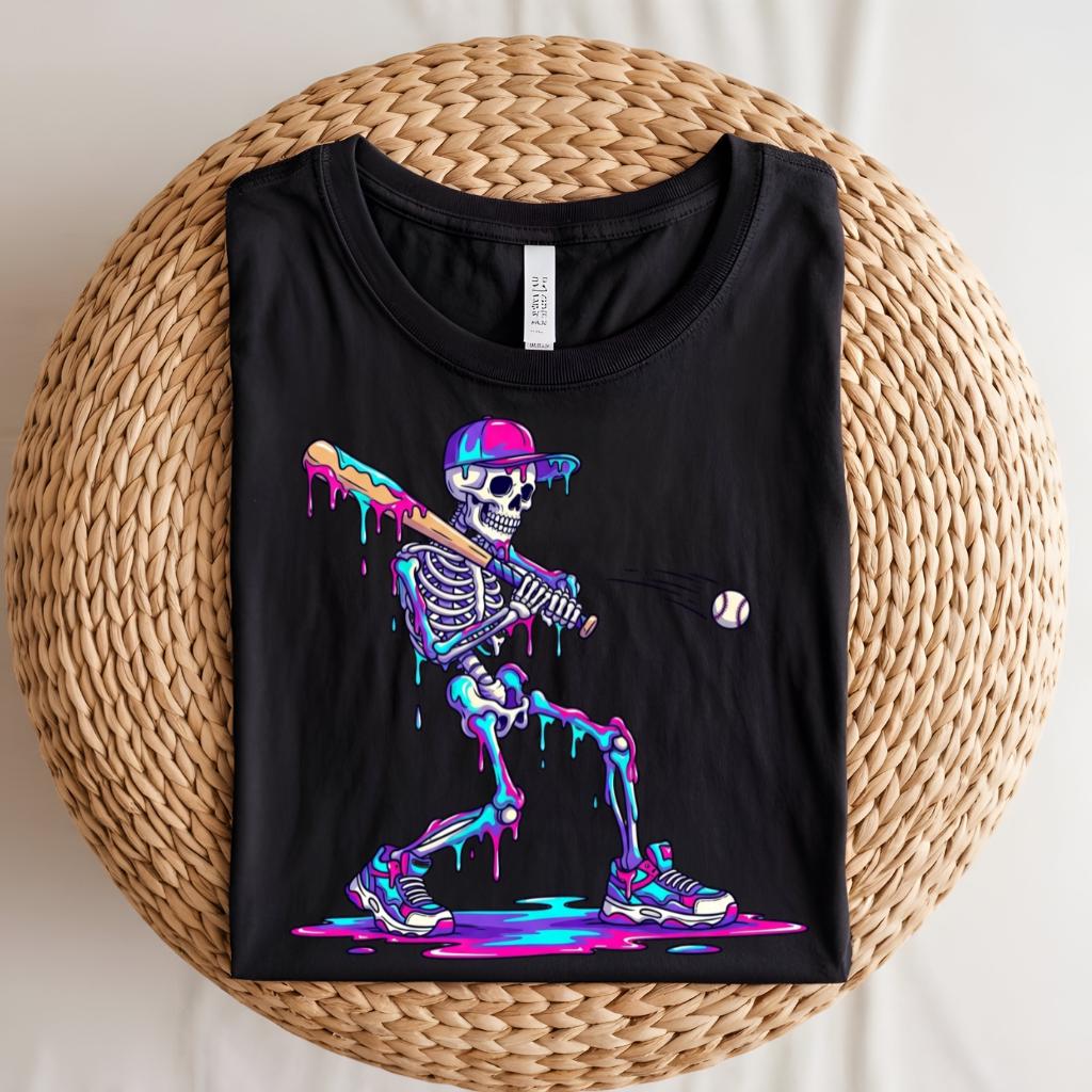 Neon Drip Skeleton Baseball PNG: Vaporwave Skull Batter Clipart ...