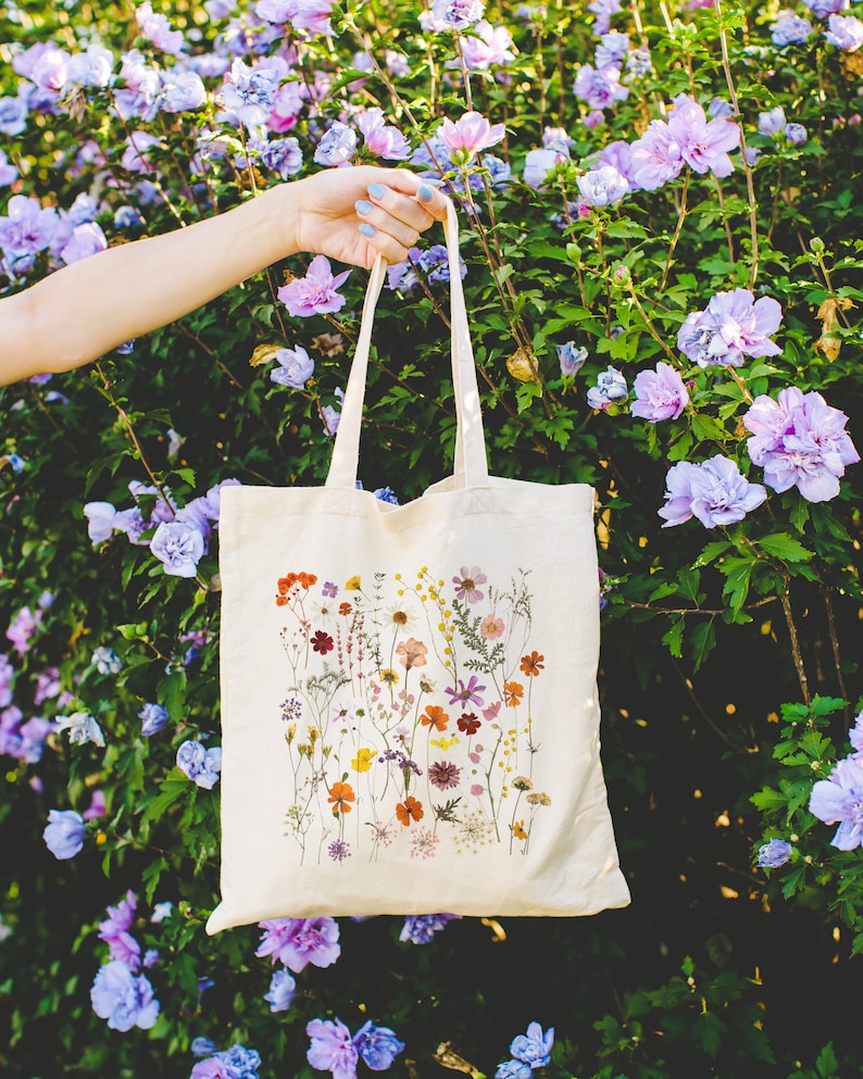 Pressed Flowers Cottagecore Tote Bag Flower Tote Bag Cottagecore Bag ...