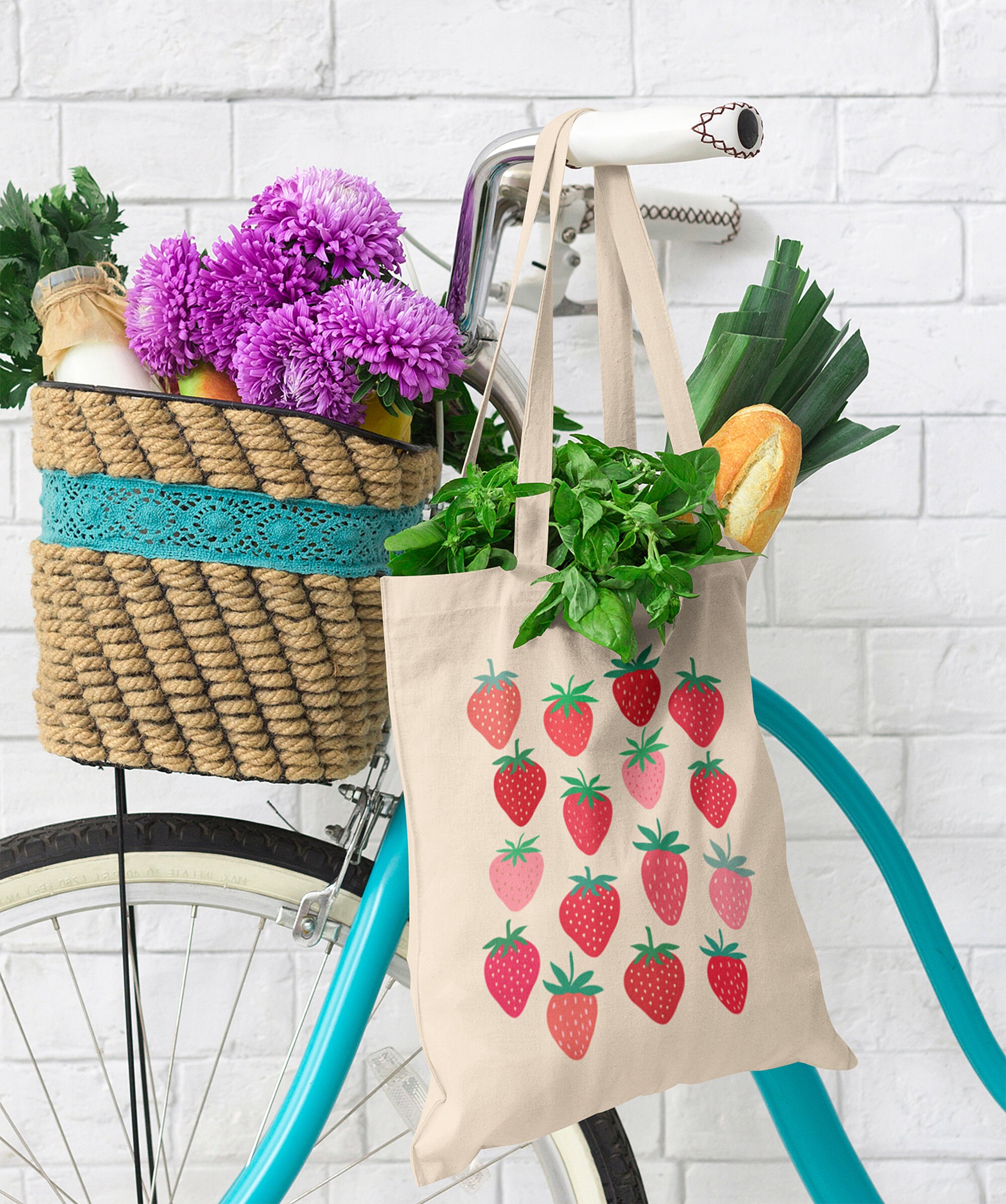 Cute Strawberry Tote Sustainable Tote Canvas Tote Bag Cute Etsy