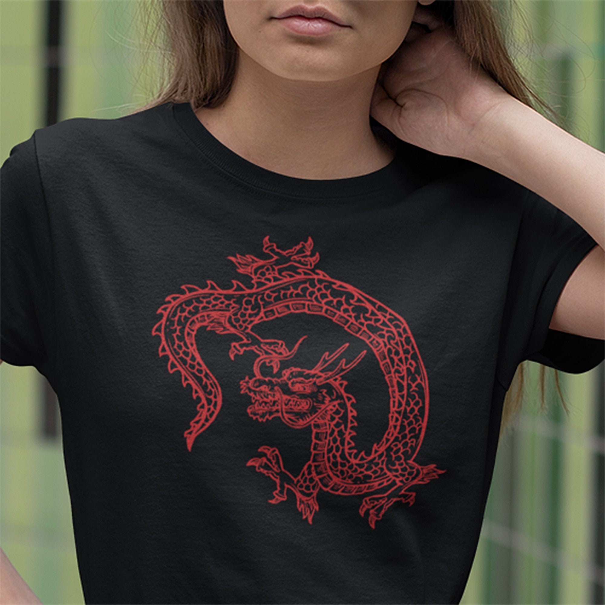 Camisa Dragón Rojo Chino Dragón Dragón Dragón Arte Camisa Etsy
