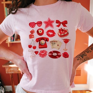 Lovecore Clothing Coquette Cherry Baby Tee Coquette Top Bow Baby Tee 90s Girl Aesthetic Downtown ...