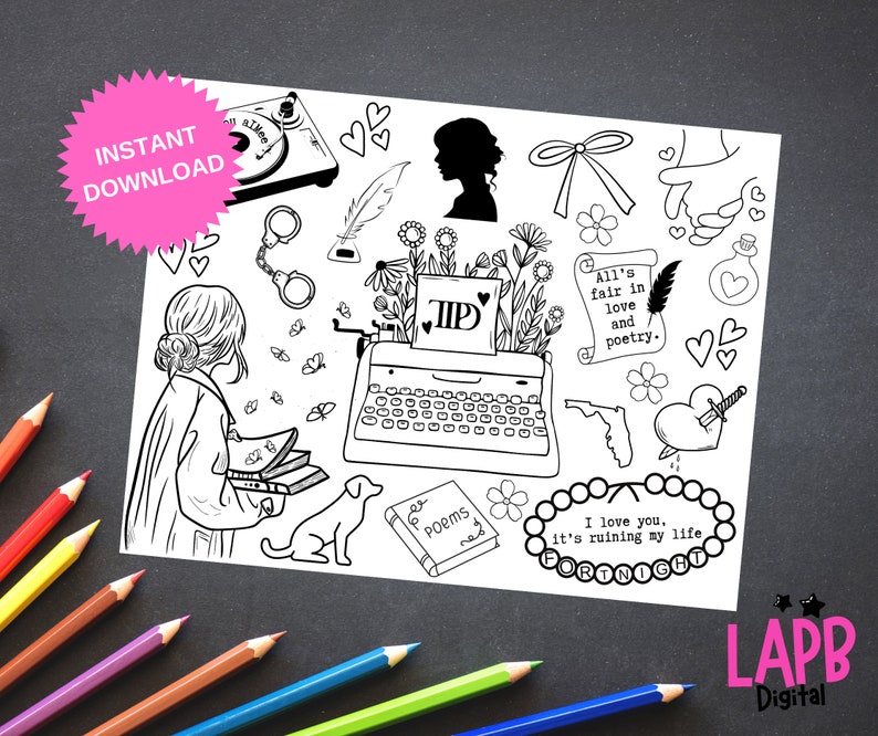 TTPD Coloring Sheet Tortured Poets Department Taylor Coloring Sheet ...