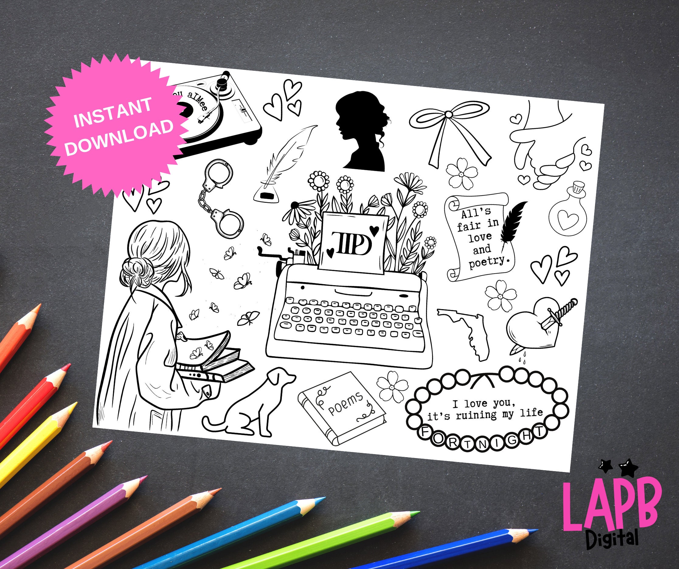 TTPD Coloring Sheet Tortured Poets Department Taylor Coloring Sheet ...