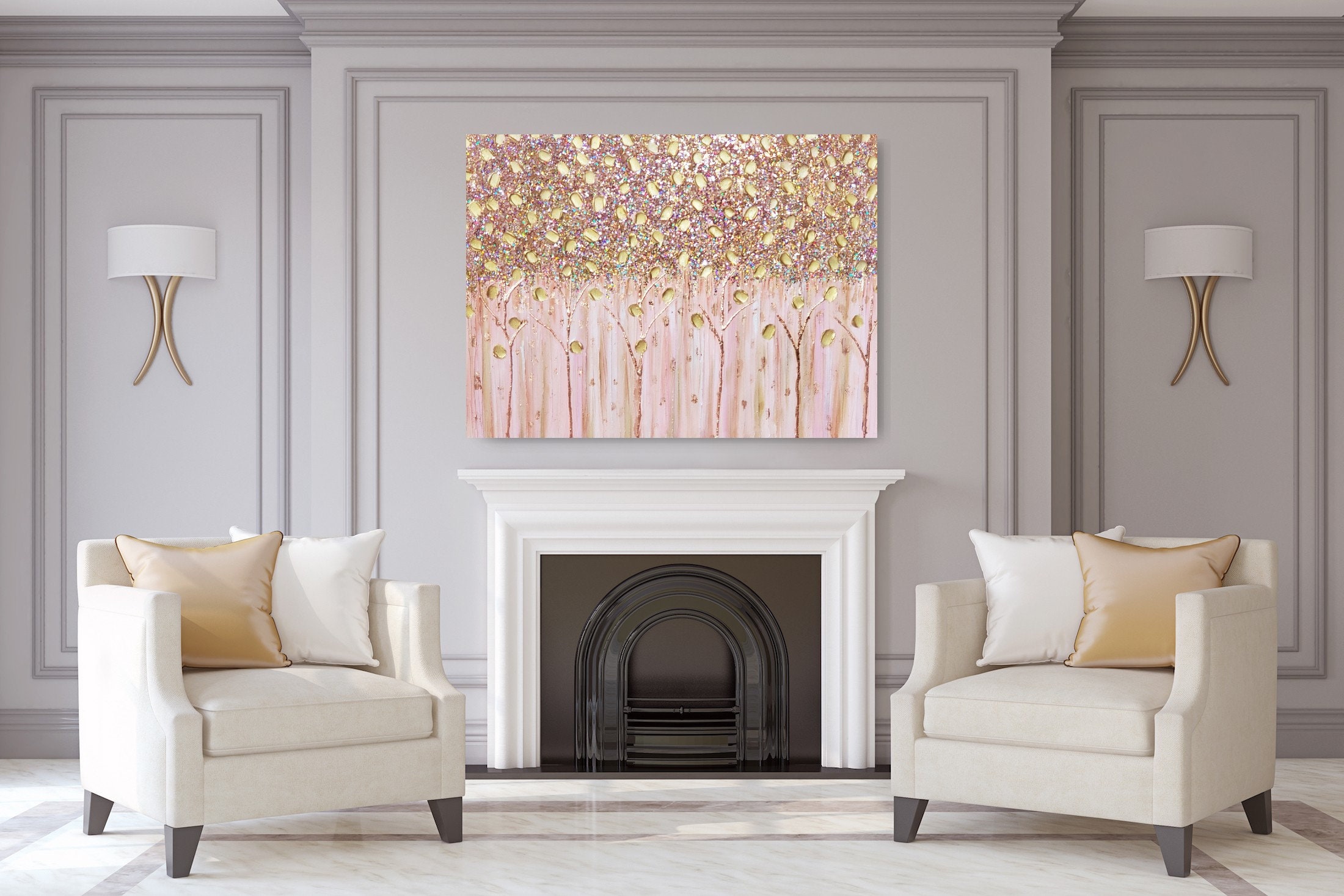 Rose Gold Painting for Livingroom Rose Gold Glitter Wall - Etsy