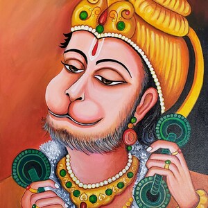 Handmade Hanumanji Acrylic Painting: Hindu God Art for Pooja Room - Etsy