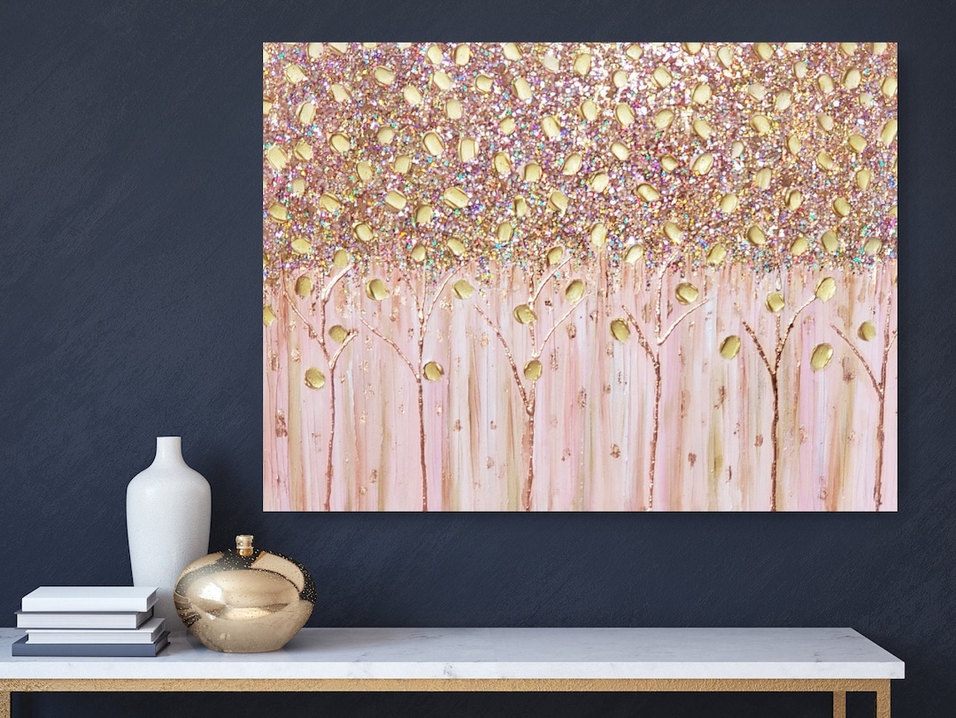 Rose Gold Painting for Livingroom, Rose Gold Glitter Wall Decor ...