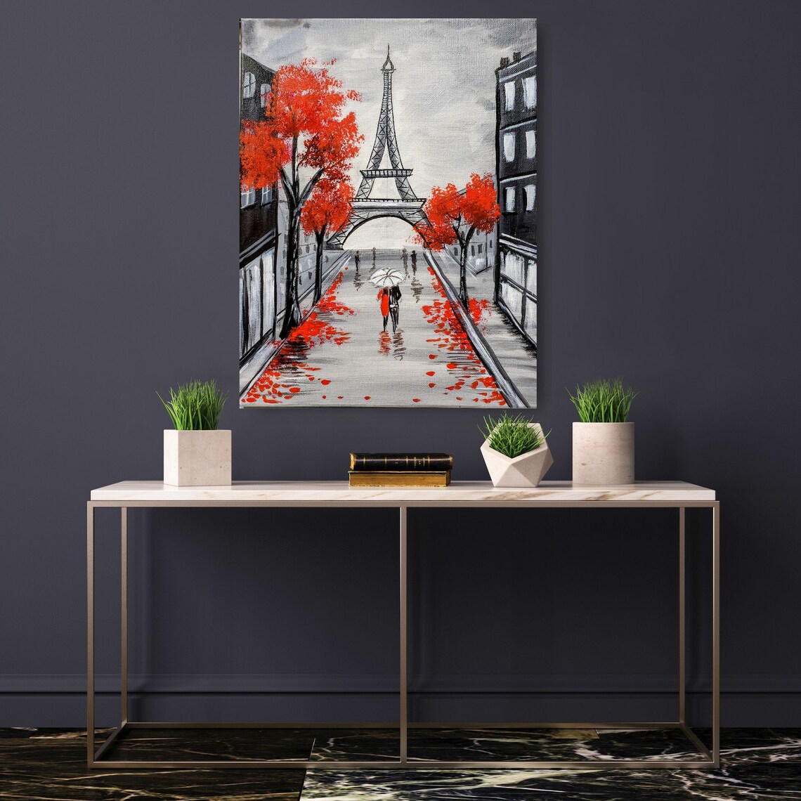 Paris Eiffel Tower, Couple Walking, Red Trees, City Scape, Spring ...