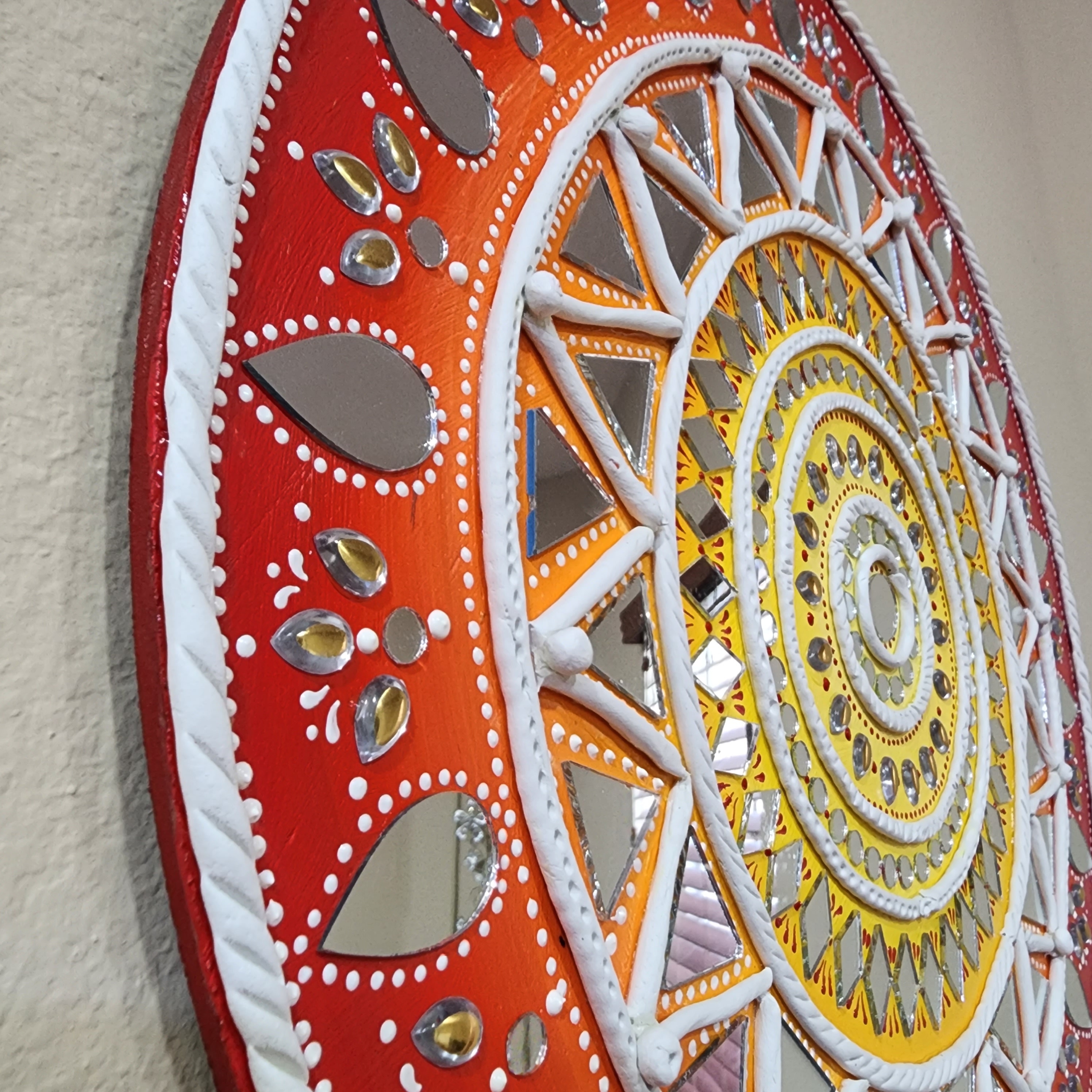 Lippan Clay Wall Art: Indian Mandala With Mirrors, Folk Art Decor - Etsy