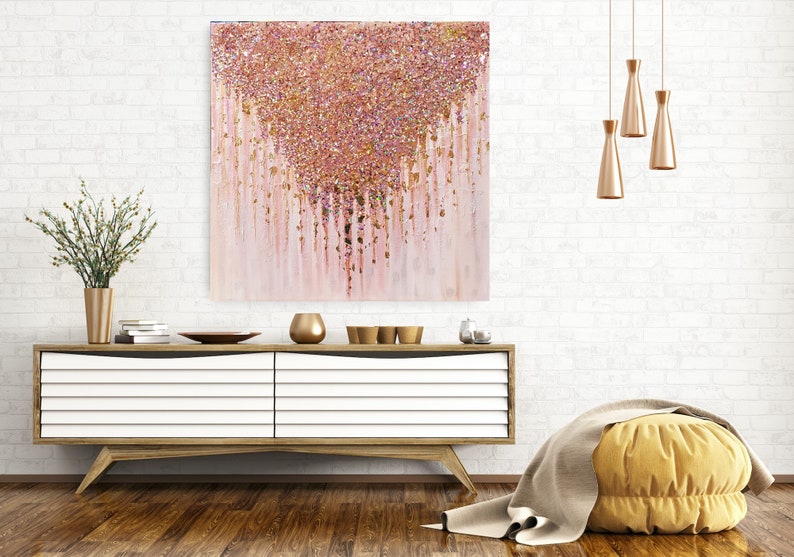 Rose Gold Modern Contemporary Art, Rose Gold Wall Decor, Golden Copper ...