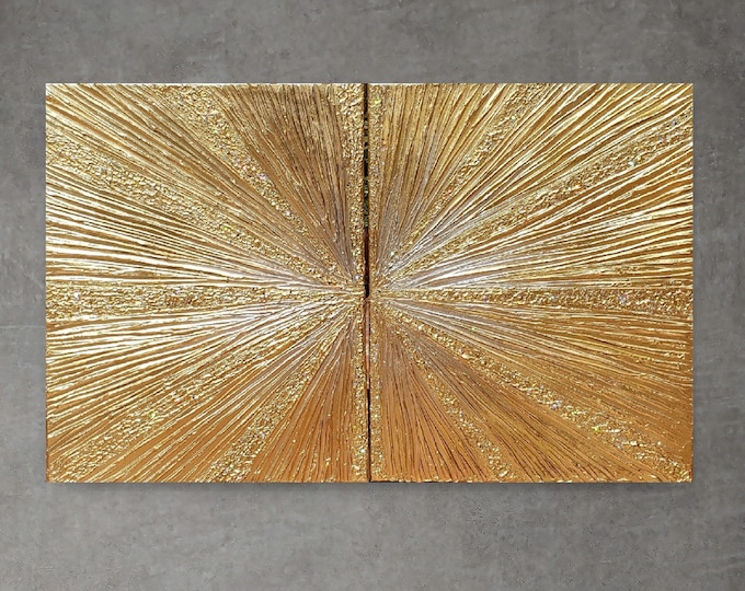 Sunburst Gold Wall Art, Sectional 2 Panel Art Silver Gold Glitter Art ...