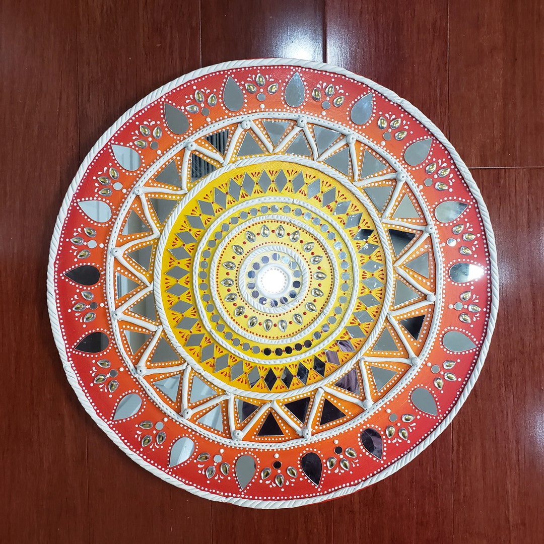 Lippan Clay Wall Art: Indian Mandala With Mirrors, Folk Art Decor - Etsy