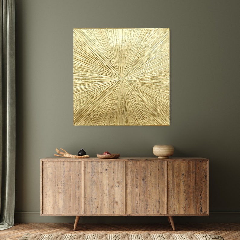 Textured Sunburst Gold Painting: Modern Abstract Wall Art - Etsy
