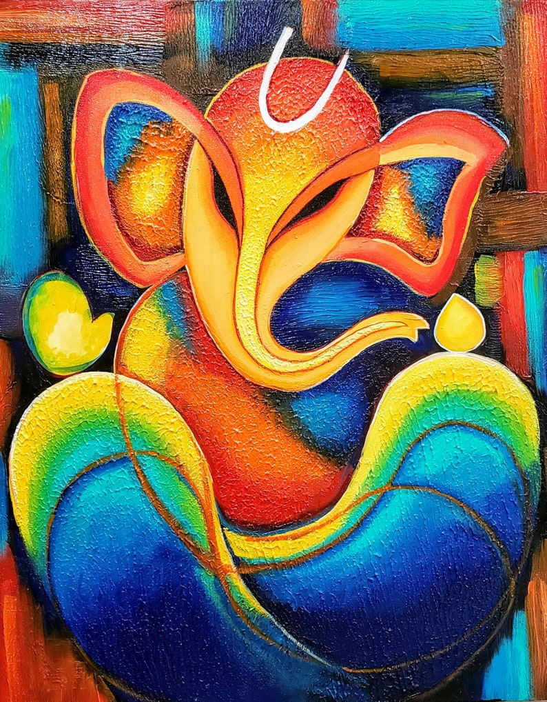 Abstract Ganesha Painting Modern Ganesha on Canvas indian - Etsy