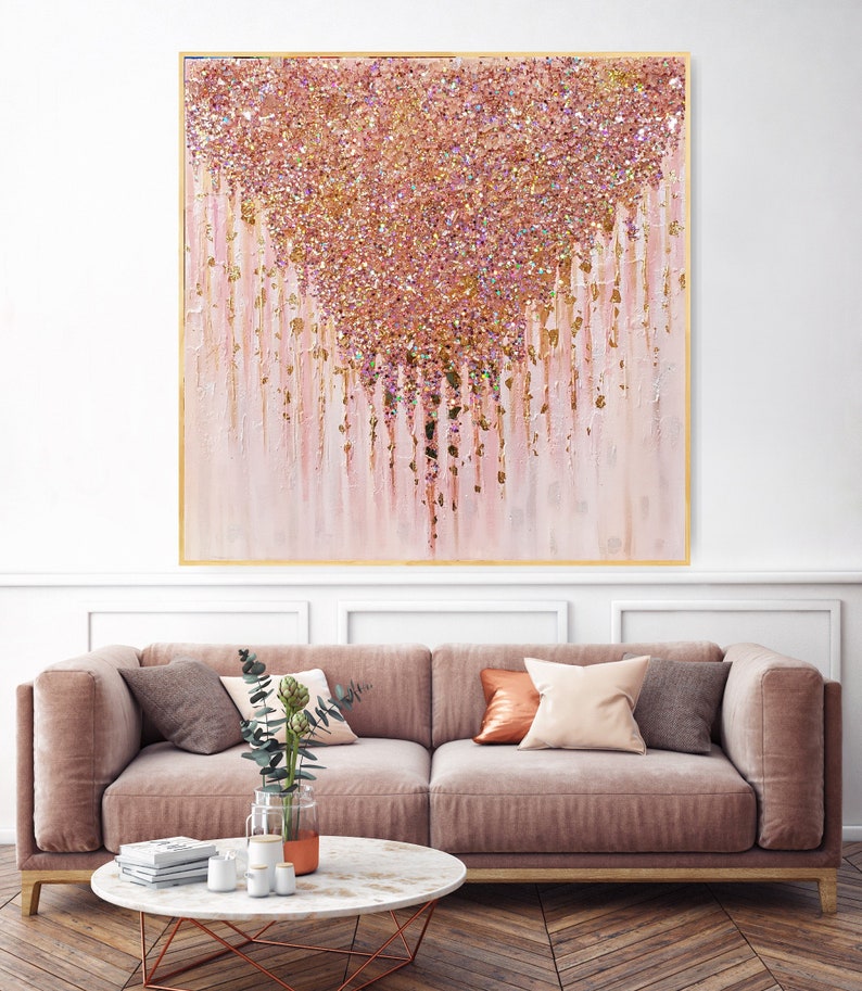 Rose Gold Modern Contemporary Art, Rose Gold Wall Decor, Golden Copper ...