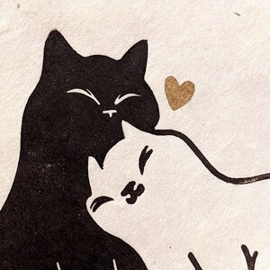 Handmade Original Linocut Print of Snuggly Cats unframed, Printed in ...