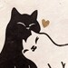 Handmade Original Linocut Print of Snuggly Cats unframed, Printed in ...