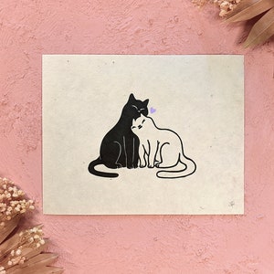 Handmade Original Linocut Print of Snuggly Cats unframed, Printed in ...