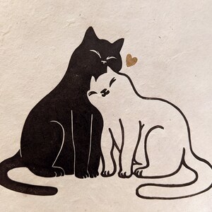 Handmade Original Linocut Print of Snuggly Cats unframed, Printed in ...