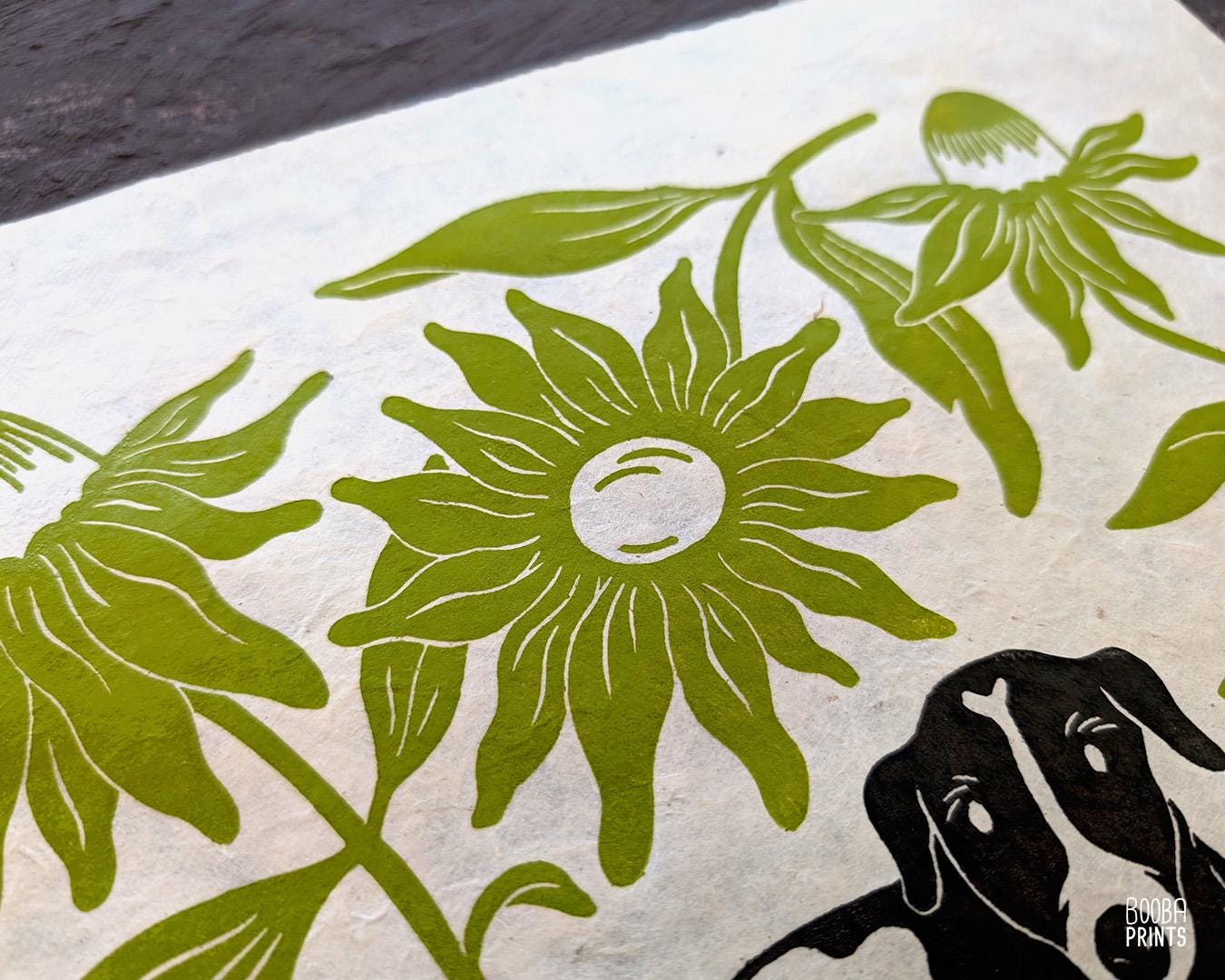 Dog Linocut Print, Green Flowers, Nature Inspired Wall Art - Etsy