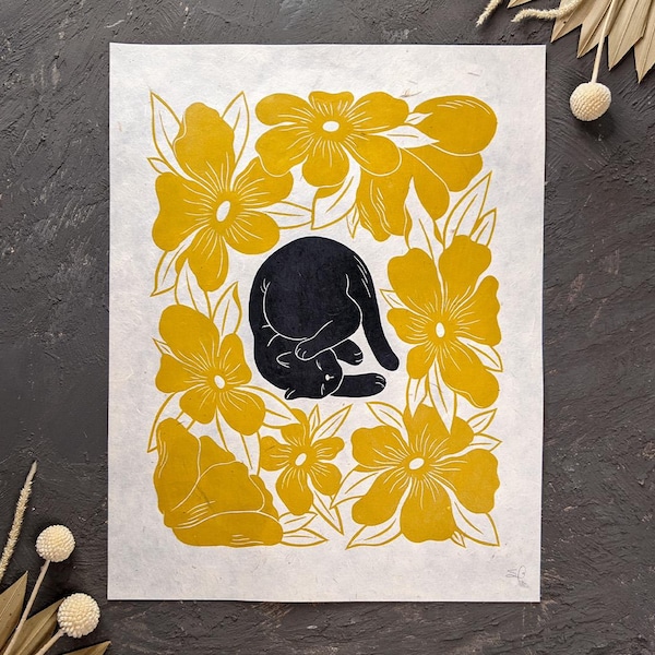 Cat Block Print - Etsy