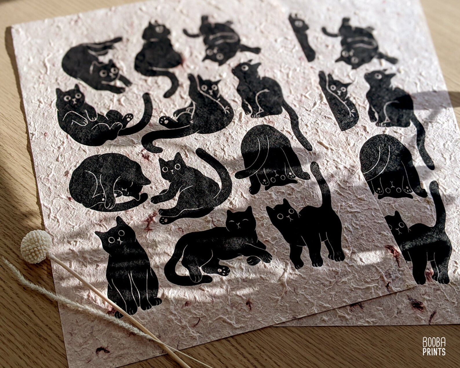 12 Cats Handmade Linocut Print unframed. Original Print on STUNNING ...