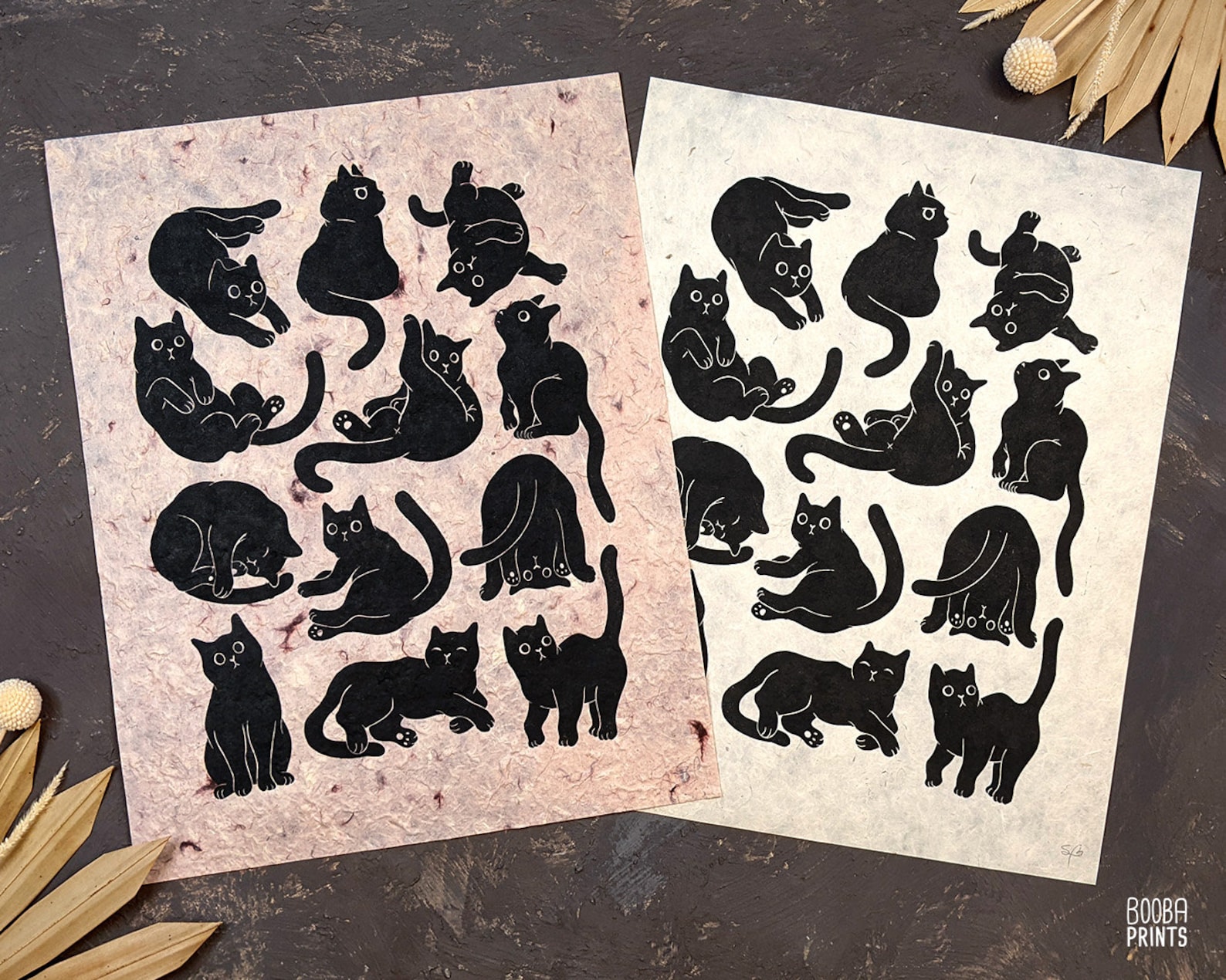 12 Cats Handmade Linocut Print unframed. Original Print on STUNNING ...