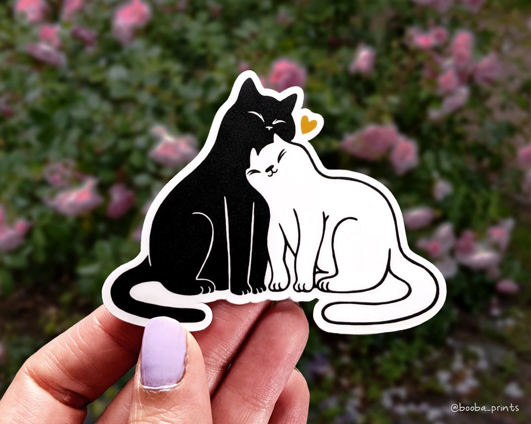 Snuggly Cats Vinyl Sticker, Black and White Cozy Cat Art - Etsy