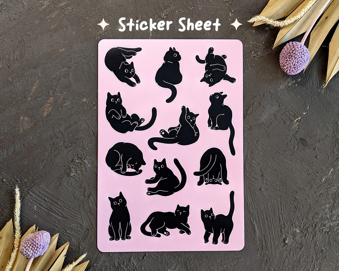 Sticker Sheet LARGE - 12 Black Cats, Cute Black Cats Sticker Sheet ...