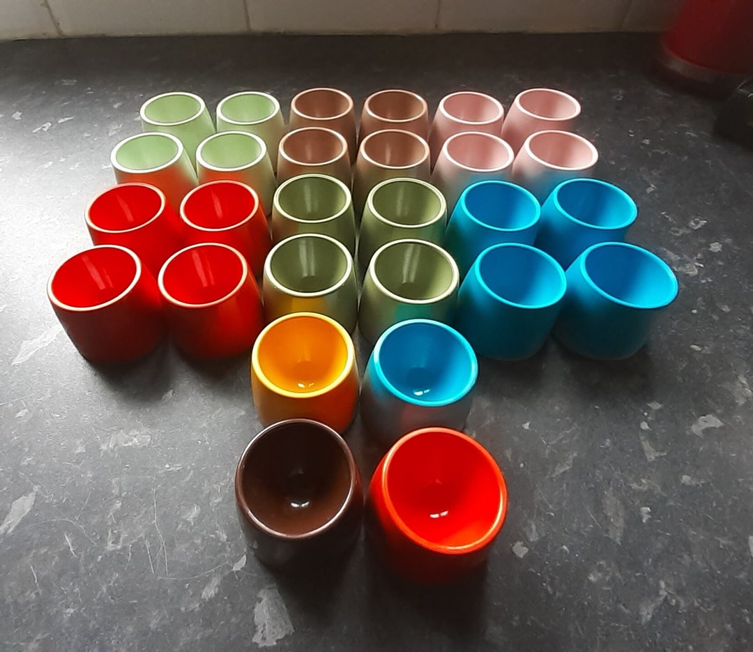 Vintage Melamine Egg Cups. Multiple Colours - Pink, Orange, Pale Green ...