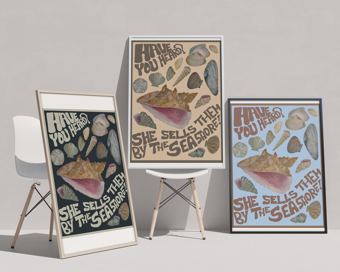 Seashell Beachy Coastal Poster - Etsy