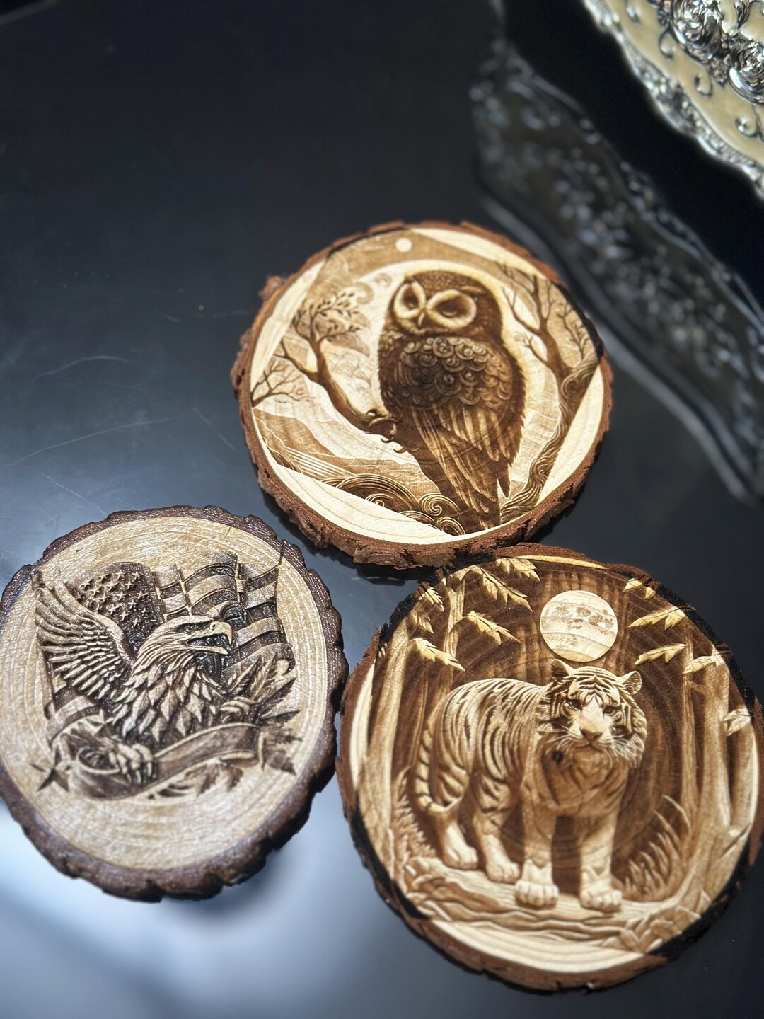Engraved Low Relief Art on Natural Wood Slices – Custom Rustic Decor - Etsy