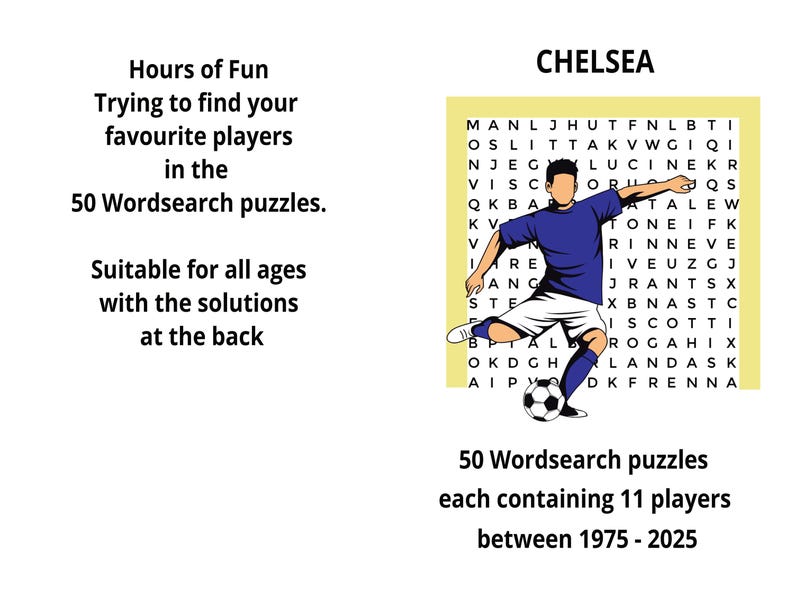 CHELSEA Wordsearch Book - 50 Word Search Puzzles Spanning 50 Years Each ...